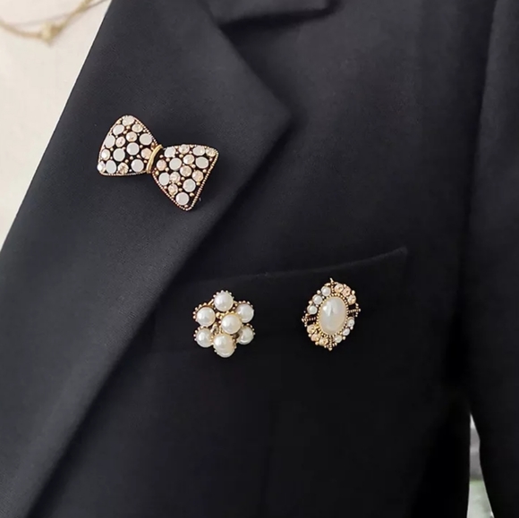 Jewelry | 3 Rhinestone Pins Bow Pin Bow Brooch Pearl Brooch Pearl Pin ...